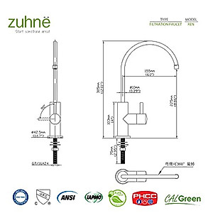 Zuhne Food Grade Stainless Steel RO Compatible Single Lever Water Filtration Faucet
