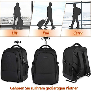Backpack with Wheels, Large Rolling Backpack for Men Women, Water Resistant Business Travel Carry on Wheeled Backpack Bag, Durable Roller College School Computer Bookbag Fits 15.6 Inch Laptop, Black