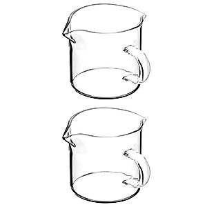 QWORK Double Spouts Espresso Shot Glass Cup Without Scale, 2 Pack Clear Glass Round Beaker with Handle, Suitable for Milk Coffee