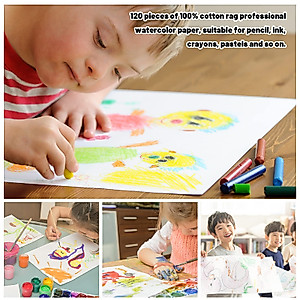 Fyess 120Pcs 100% Rag Cotton White Watercolor Paper Cold Press Paper Bulk Watercolor Drawing Student Artist for Kids,8 x 12 inch