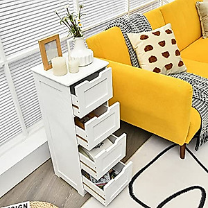 Nightstand Bedside Table Drawer Cabinet Bathroom Floor Cabinet Free-Standing Side Storage Organizer With 4 Drawers Simple Design And Classic Style Fits Well With Any Home Decor Storage Tower Dresser