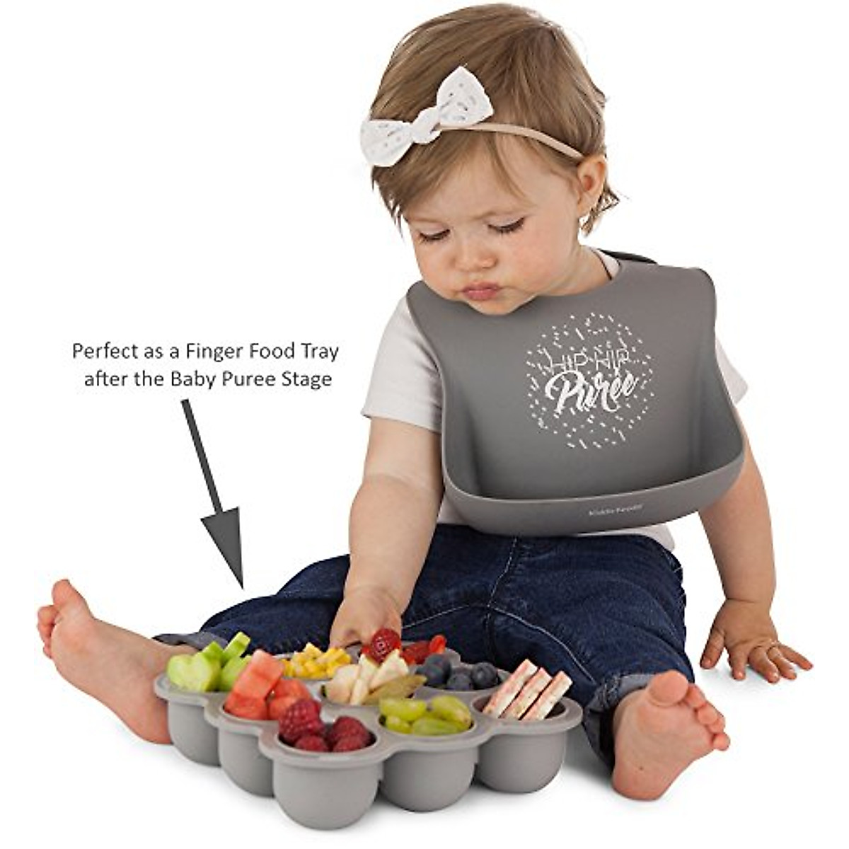 KIDDO FEEDO Multipurpose Tray for Freezing Baby Food, Herbs and Ice Cubes. Also Baking Mold for Egg Bites, Muffins and Frittatas - Free E-book by Author/Dietitian - Gray