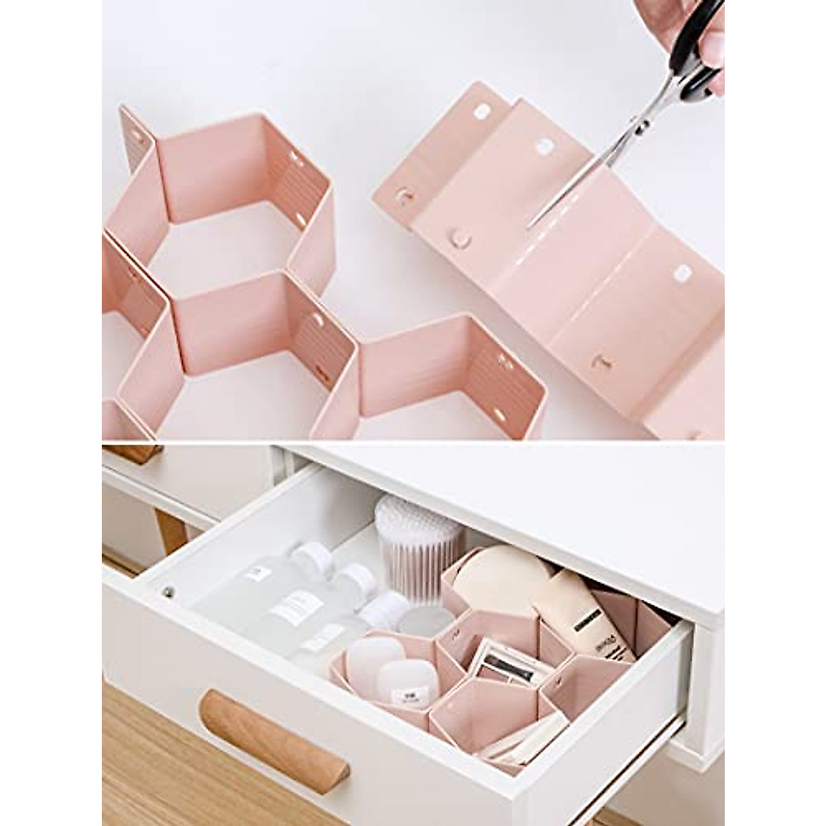 Brave Tour Honeycomb Drawer Organizer Separator Adjustable Hexagon Drawer Organizer-Divider for Underwear Belt-Scarf Socks Organize（pink）