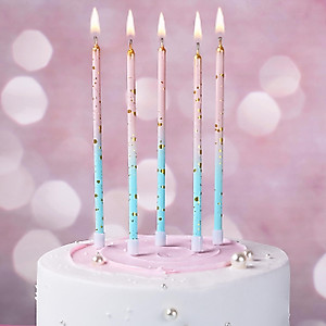 Bella Meri Pink Blue Gold Long Thin Birthday Candles, Cake Candles, Birthday Parties, Wedding Decorations, Party Candles
