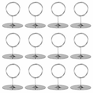 12-Pack of 2.25" Table Number Holder, Menu, and Place Card Stands | Tabletop Stainless Steel Ring-Clip Card Markers & Photo Holder for Restaurants, Weddings, Banquets, Home Usage, and Parties