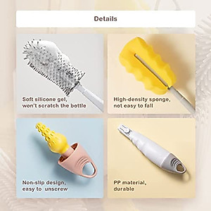 SEEDNUR Baby Bottle Brush Silicone Cleaning Brushes Water Bottle Cleaner 4pcs(Gray)
