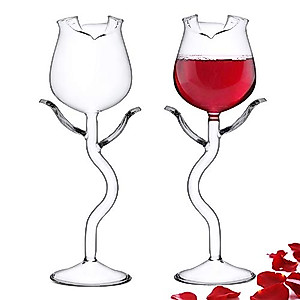 INFTYLE [Gift Set] Rose Cocktail Glass Wine Goblet Glasses Flower Drinkware Set of 2, Crystal Champagne Flutes Classy Red Wine Glass, Ideal Gifts for Housewarming, Wedding, Birthday Celebrations