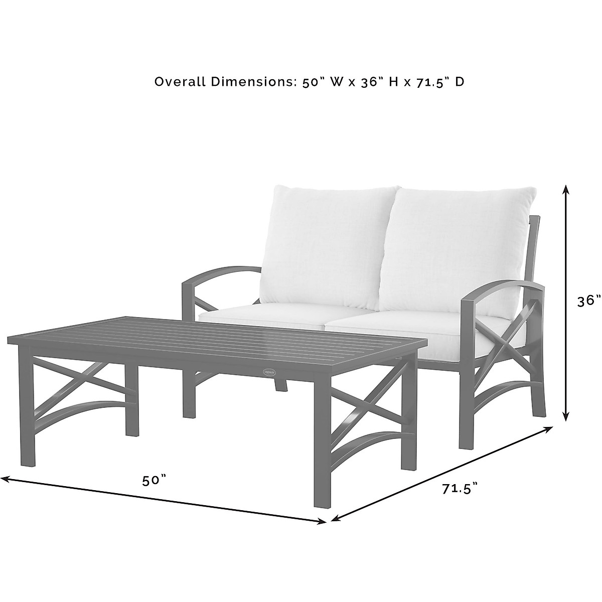 Crosley Furniture Kaplan 2-Piece Outdoor Coffee Table and Loveseat Patio Furniture Set for Porch, Deck, Oiled Bronze with Oatmeal Cushions