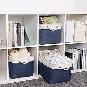 Bidtakay Baskets Set Fabric Storage Bins-Navy Blue Bundled Baskets of 2 Large Baskets 16" X 11.8" X 11.8" + 3 Medium Baskets 15" X 11" X 9.5" for Closet, Shelves
