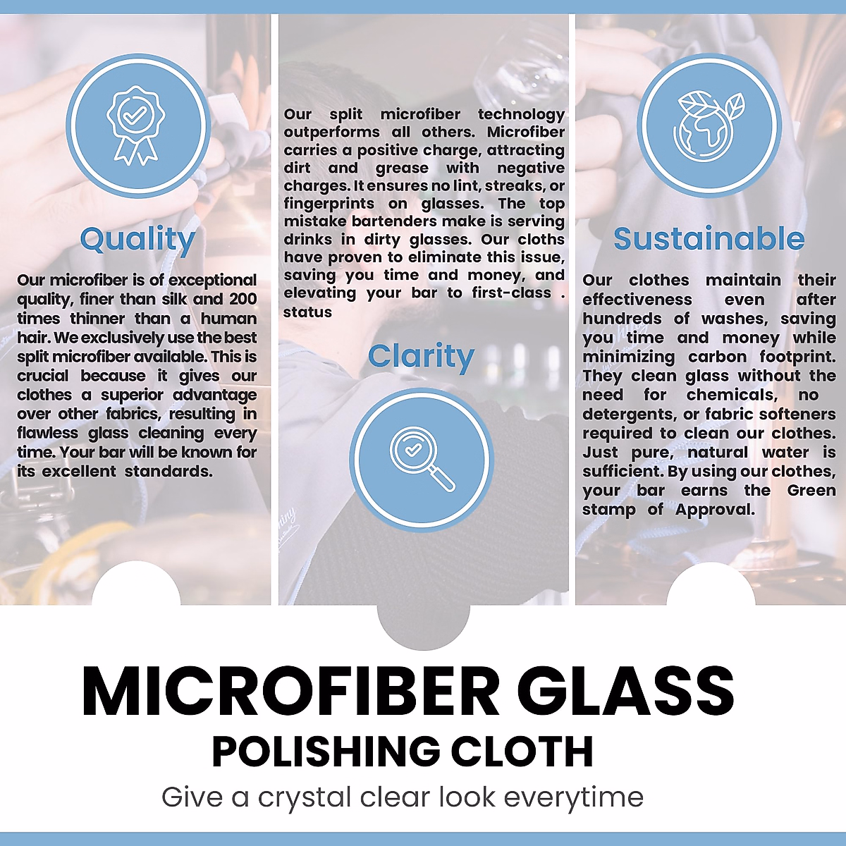 Trendy Bartender Toast to Perfection Microfiber Glass Polishing Lint-Free Cloth for Spotless Shine and a Residue-Free Finish - Pack of 2-25x20 inch - Grey