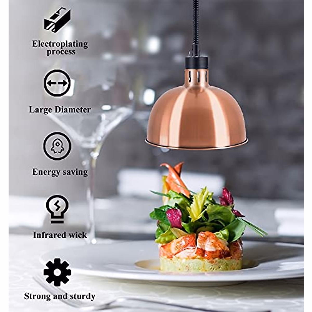 YMJOINMX Food Heat Lamp 2 Pack Food Warmer Lamp with Bulb Food Heating Lamp Commercial Food Service Heat Lamp 110v