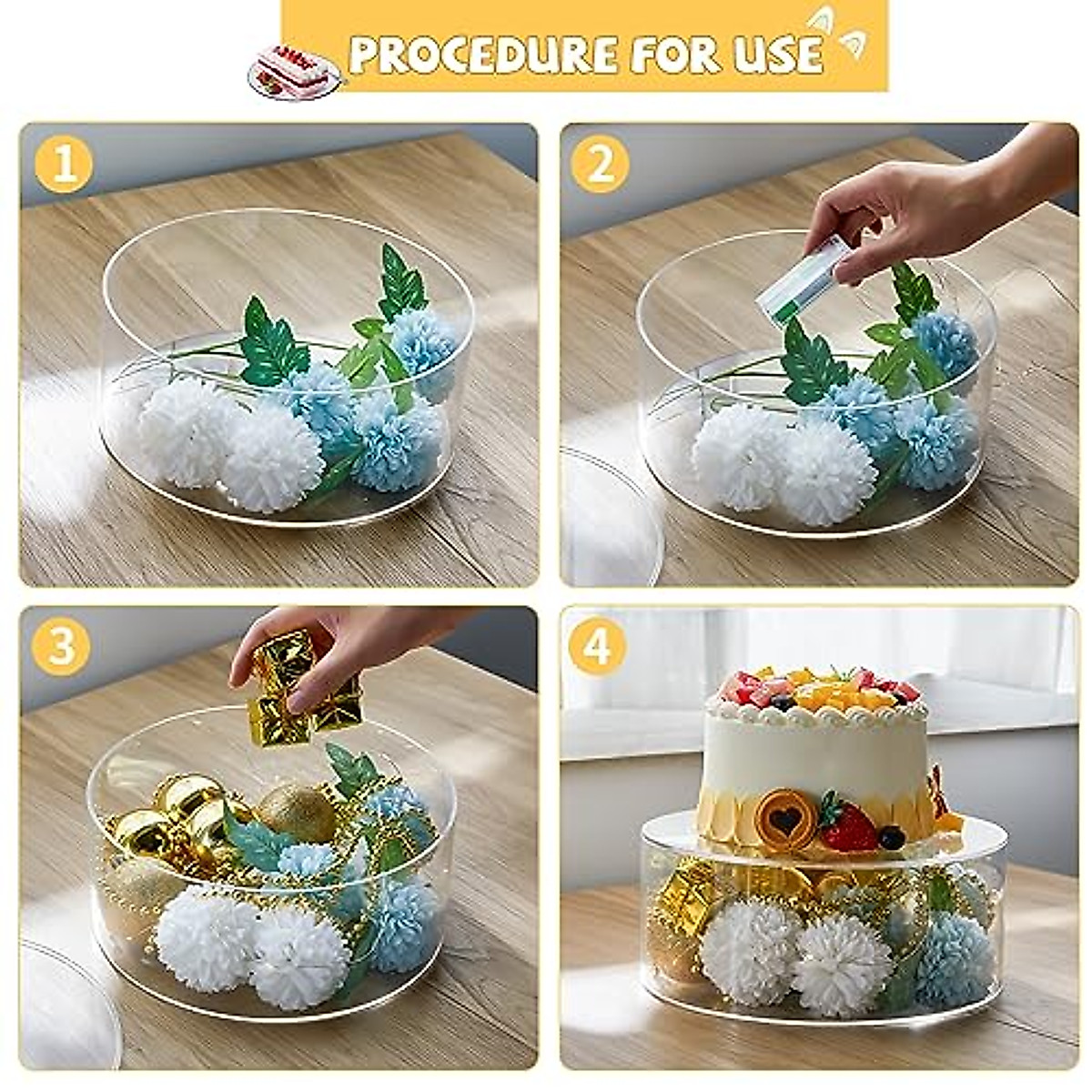 2 Pcs Wedding Birthday Fillable Cake Stand Holder with Lid, Clear Acrylic Dessert Table Centerpieces Display Risers Cake Cupcake Pedestal Tier Stand Set, 2 Size(6, 10 Inch) Cake Stands for Party