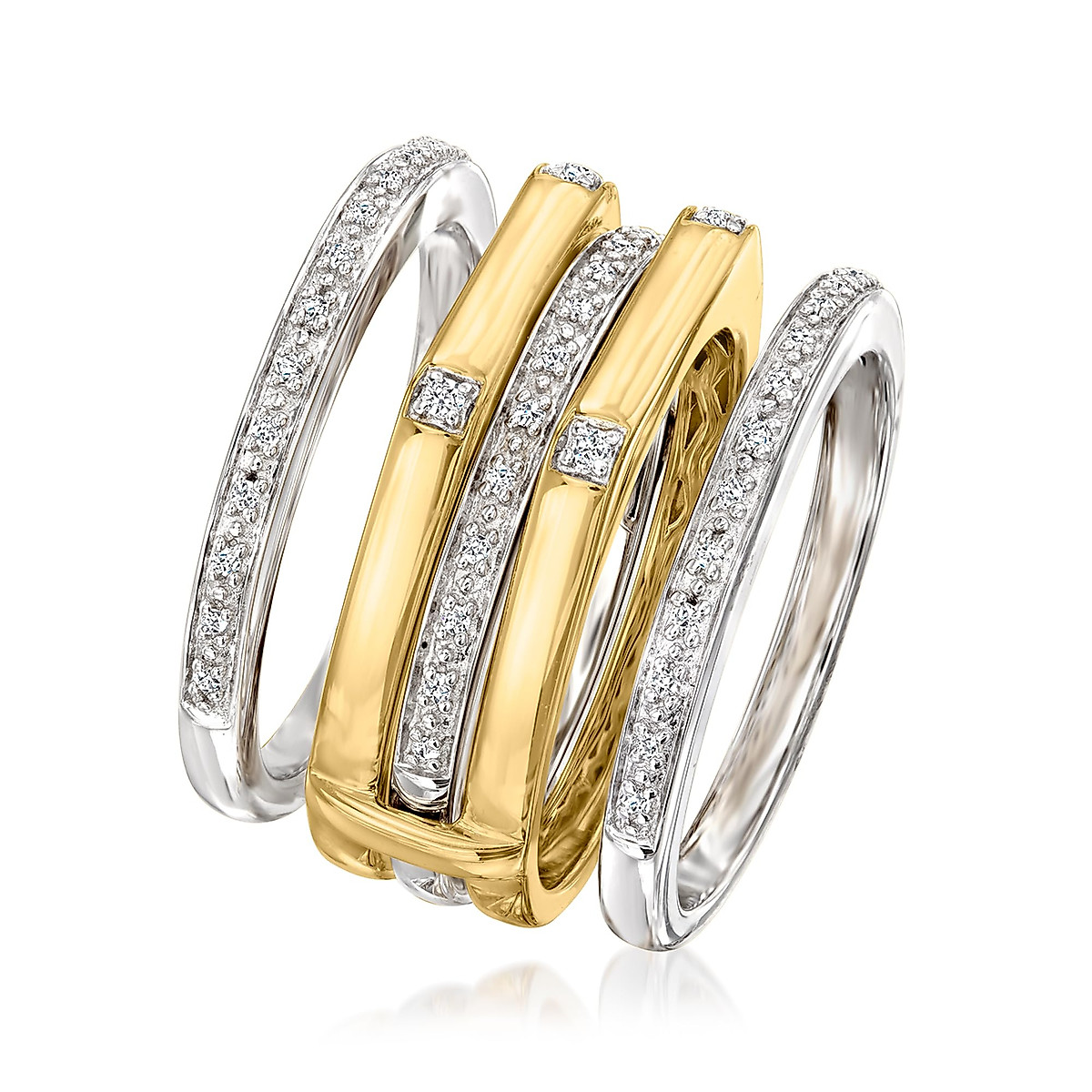 Ross-Simons 0.15 ct. t.w. Diamond Jewelry Set: 4 Stackable Rings in Sterling Silver and 18kt Gold Over Sterling. Size 6