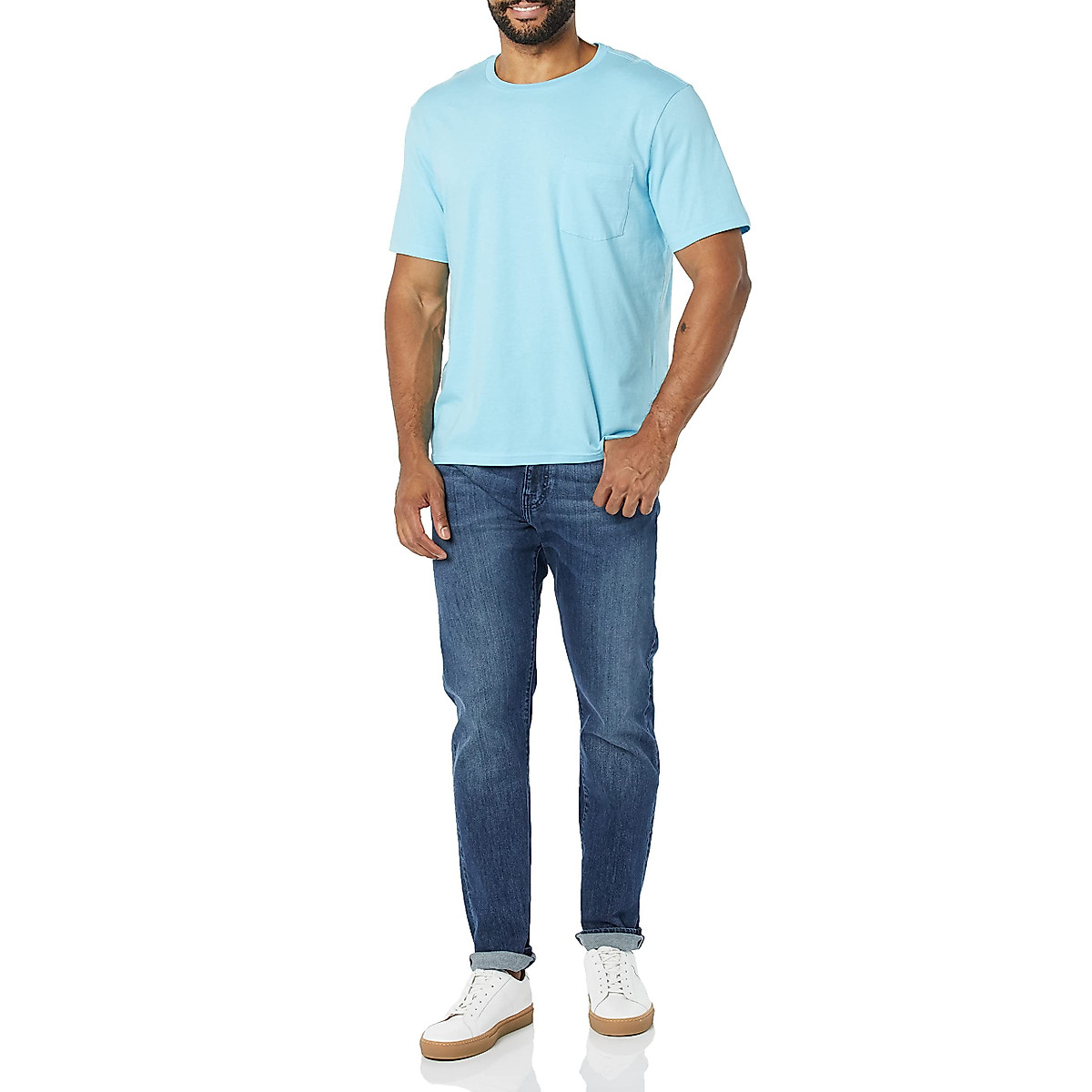 Amazon Essentials Men's Slim-Fit Short-Sleeve Crewneck Pocket T-Shirt, Pack of 2, Light Blue, X-Large