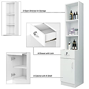 Paddie Wall Mount Barber Station Hair Stylist Salon Equipment Set Beauty Spa Furniture with Shelves/Lockable Drawers/Storage Cabinet (White2)