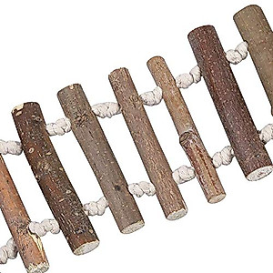 Wooden Bird Hanging Ladder, Parrot Natural Rope Wood Ladder with Rope Swing Bridge for Lovebirds Parakeets Parrots African Grey Cockatiel Pet Training Toys