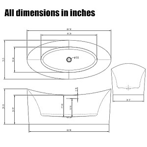HEATGENE 68.5 Inches Acrylic Freestanding Bathtub Oval Modern Bathtub Contemporary Soaking Tub Easy to Install UPC Certified Drain & Overflow Assembly Included, Black