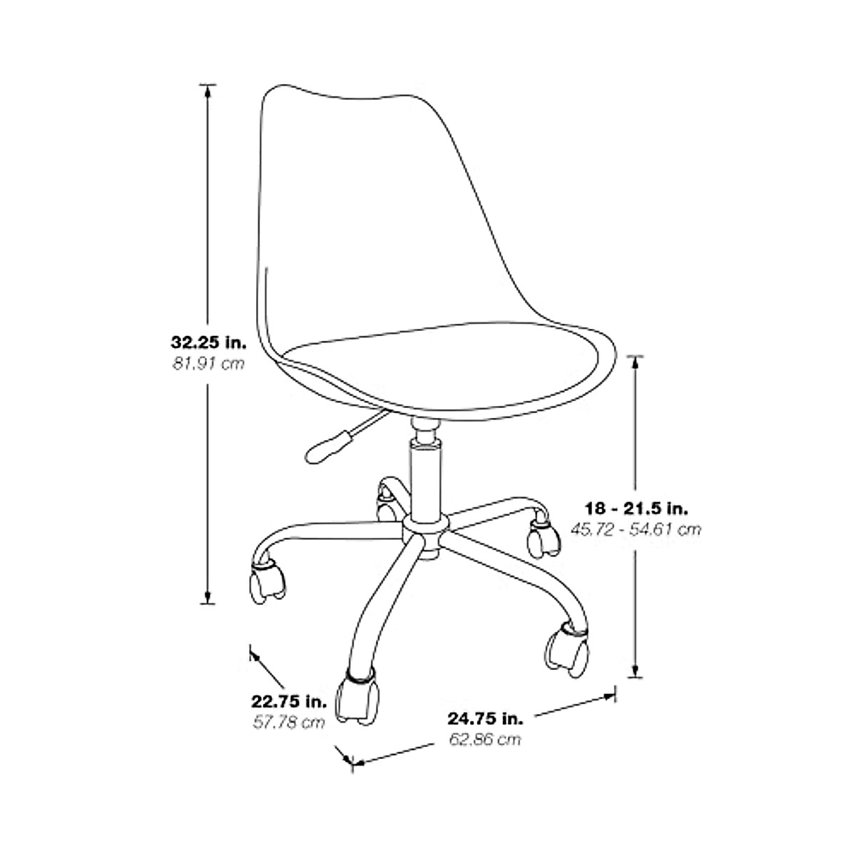 OSP Home Furnishings Emerson Student Armless Pneumatic Office Chair with Wheels, Red