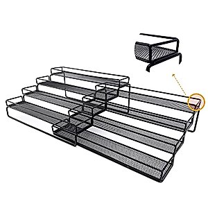 BAOTOUR Tiered Spice Rack Organizer for Cabinet,Spice Rack for Cabinet,Spice Shelf Organizer for Cabinet,Spice Storage for Inside Cabinet (Metal,Expandable,4 tier)