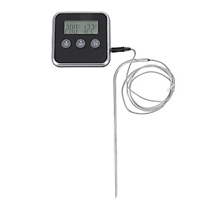 Jeanoko Kichen Timer, 2 Units Battery Powered Safe Food Thermometer LCD Display Long Probe Alarm Function Food Grill Thermometer Multifunctional for Industry for Grill