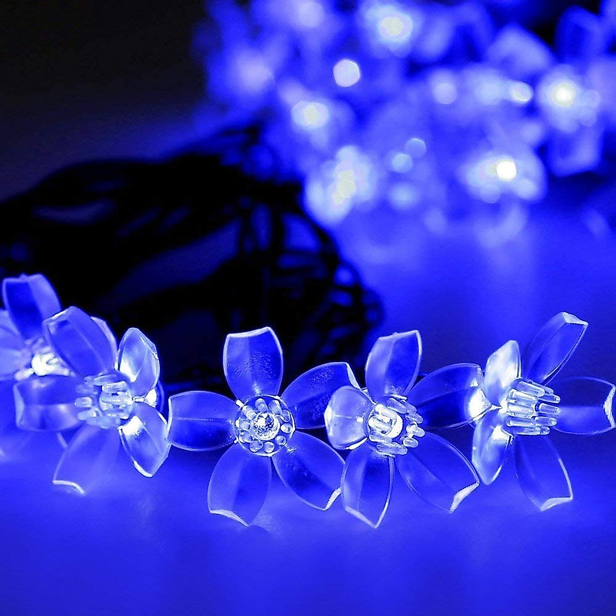 WONFAST Solar Flower Lights, Waterproof 23ft/7M 50LED Peach Blossom Flower Solar Fairy Decorative String Lights for Outdoor Garden Home Wedding Christmas Party Lighting Decorations (Blue Flower)
