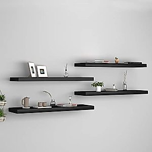 SKM Floating Shelves Wall Shelves for Awards, Books, Collectibles, Ornaments Display 35.4"x9.3"x1.5" 4 pcs Black