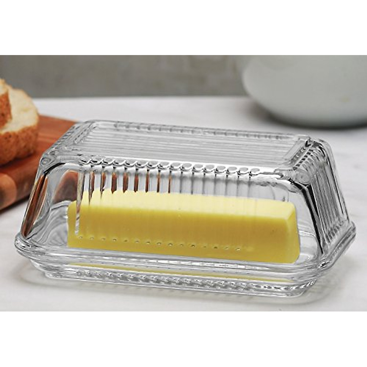 Circleware Farm Glass Butter Dish with Glass Lid, Multi-Purpose Preserving Serving Dessert Dish Tray, 6.75" x 4", Glassware for Cream Cheese, Cake, Salad, Candy, Foods & Best Selling Gift Ideas