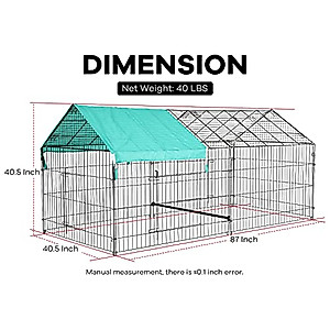 MGHH 87" x 40"Large Metal Chicken Coop Run Rabbit Enclosure Pen with Waterproof Cover Outdoor Backyard Farm Chicken Pen Cage Crate Pet Playpen Exercise Pen for Rabbit Duck Hen