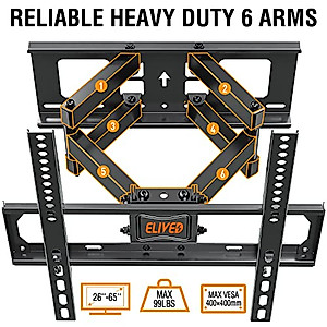 ELIVED TV Wall Mount Full Motion Premium with Swivel and Tilt for Most 26-65 Inch Flat Curved Screen TVs, TV Mount Bracket with Dual Articulating Arms Supports TV up to 99 lbs Max VESA 400x400