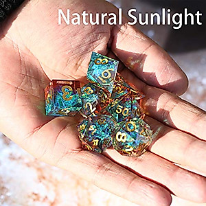 AUSPDICE DND Dice Set Handmade 7Pcs Sharp Edge Dice for Dungeons and Dragons TTRPG Games(Mix Blue&Brown Color)