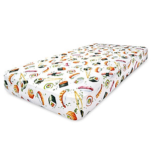 Sushi Crib Sheet | Extra Soft and Stretchy Jersey Knit Cotton | Beautiful Watercolor Design