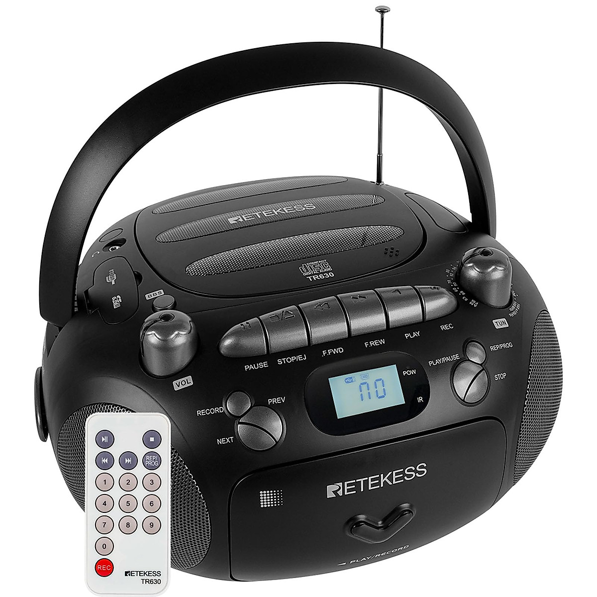 Retekess TR630 CD and Cassette Player Combo, Portable Boombox AM FM Radio, Bass Boost Speakers, Recording Transcription, USB, Micro SD, LCD Display for Family