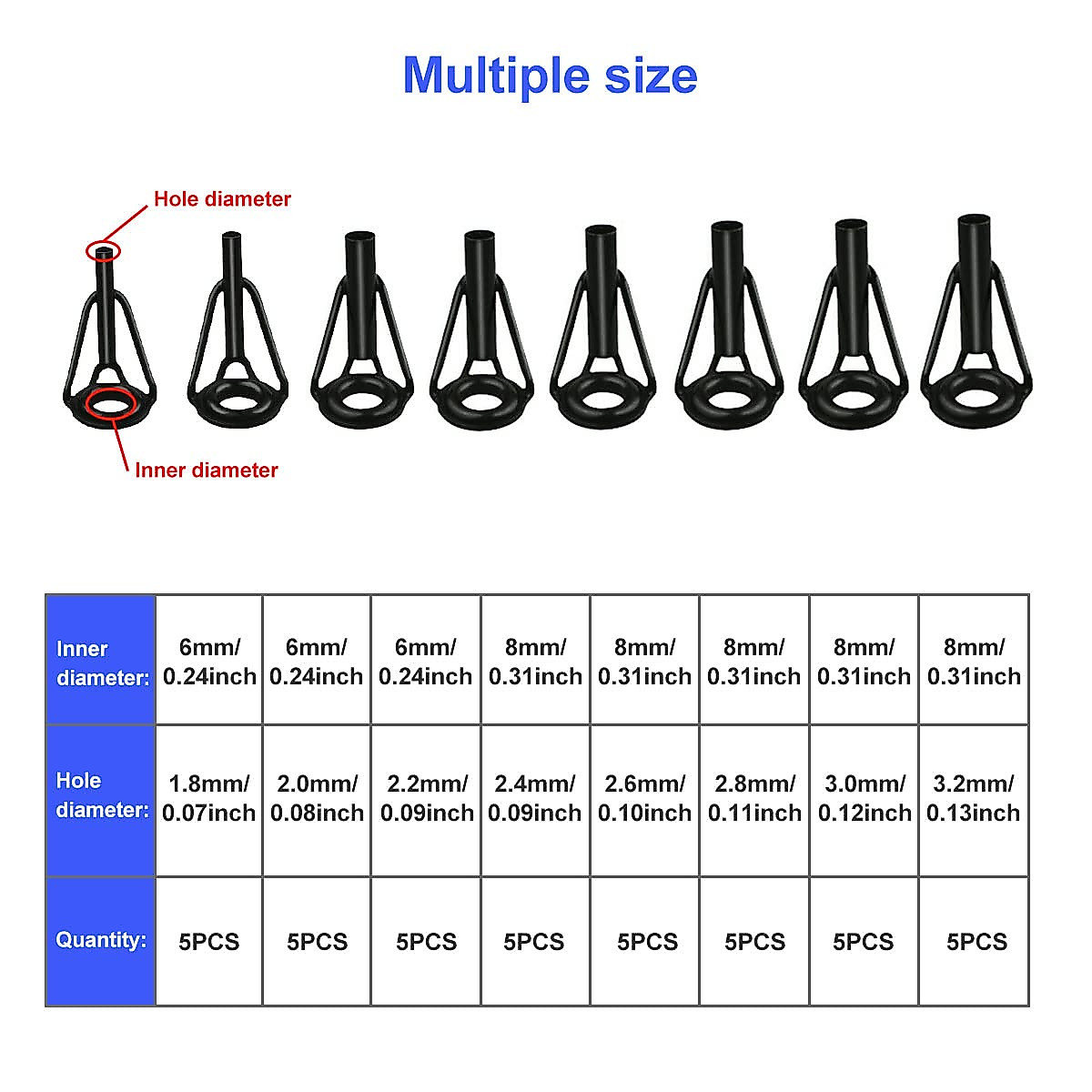 40 Pcs 8 Sizes Black Stainless Steel Rod Tip Repair Kit Heavy Duty Ceramic Ring Guide Rod Repair Replacement