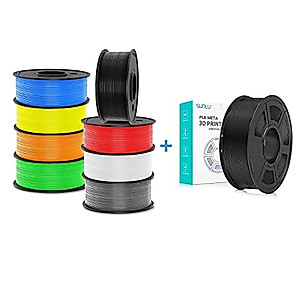 SUNLU 250g ABS Filament 1.75mm Bundle and PLA Meta 3D Printer Filament Black, Dimensional Accuracy +/- 0.02 mm, 0.25 kg Spool, 8 Rolls, Black+White+Grey+Blue+Yellow+Green+Red+Orange