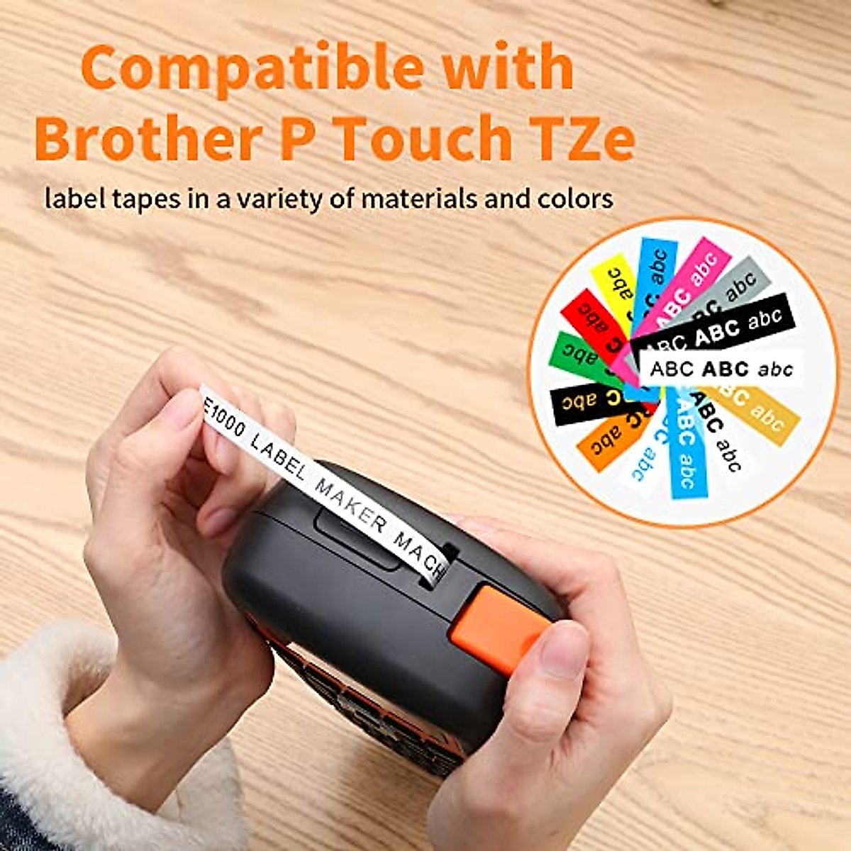 MarkDomain Label Maker Machine E1000Portable Handheld Cable Labeler Machine with AC Adapter, QWERTY Keyboard, One-Touch Keys, Easy to use for Home Office & Industrial Labeling Jobs, Orange