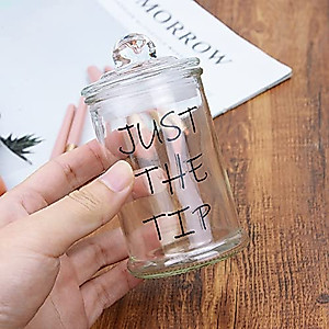 6PCS Glass Qtip Holder Bathroom Set- 4 Pack 10 oz Damp-proof Apothecary Jars Canisters with Bamboo Lids Clear Farmhouse Qtip Holder Dispenser for Cotton Swabs, Pads, Balls, Floss, Vanity Makeup Organizer