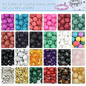 KOTHER 580PCS Nature Stone Beads for Jewelry Making, 8mm DIY Crystal Beads Bracelet Making Kit Healing Chakra Beads with 22 Color Lava Beads and Gemstone Beads Suitable for Beginners