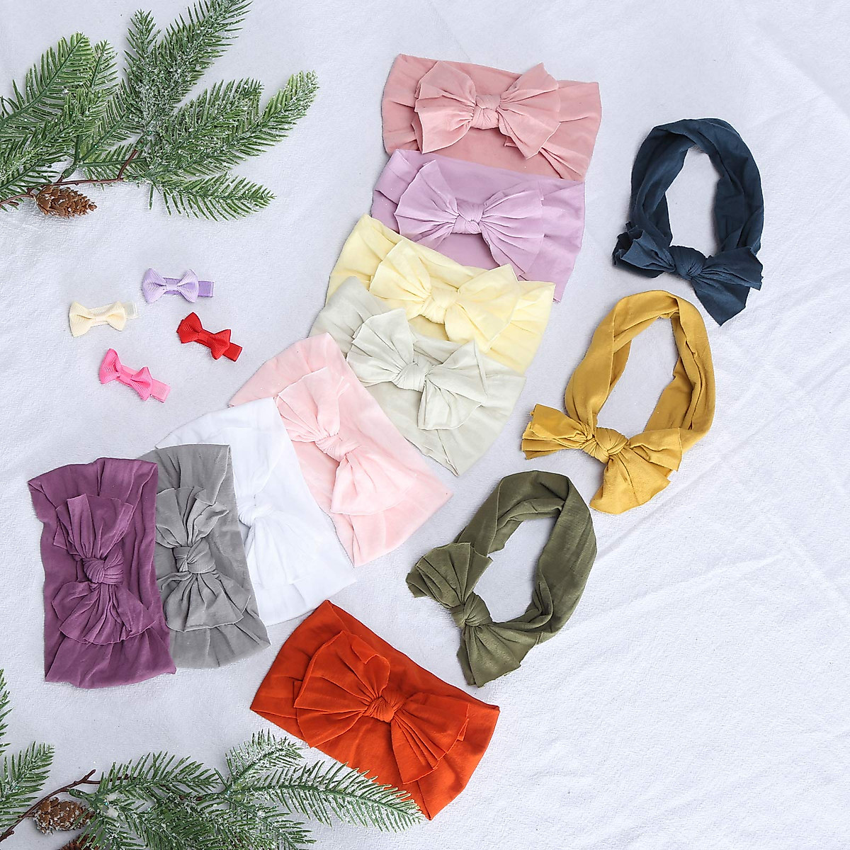 Makone Baby Girl Nylon Headbands, 18 PCS Baby Cotton Hair Accessories Hairbands Hair Bow Elastics for Newborn Infant Toddlers Kids Christmas Gifts