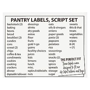 Set of 8 Wooden Clip On Pantry Label Holders for Storage Bins + 70 Preprinted White on Clear Script Stickers for Kitchen Organization, Baskets, Containers