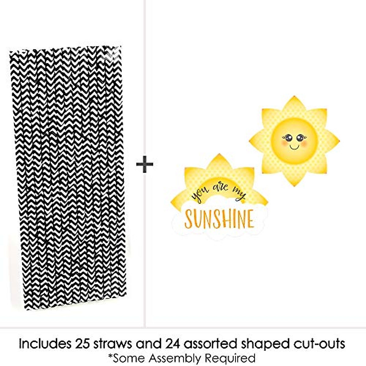 Big Dot of Happiness You are My Sunshine Paper Straw Decor - Baby Shower or Birthday Party Striped Decorative Straws - Set of 24