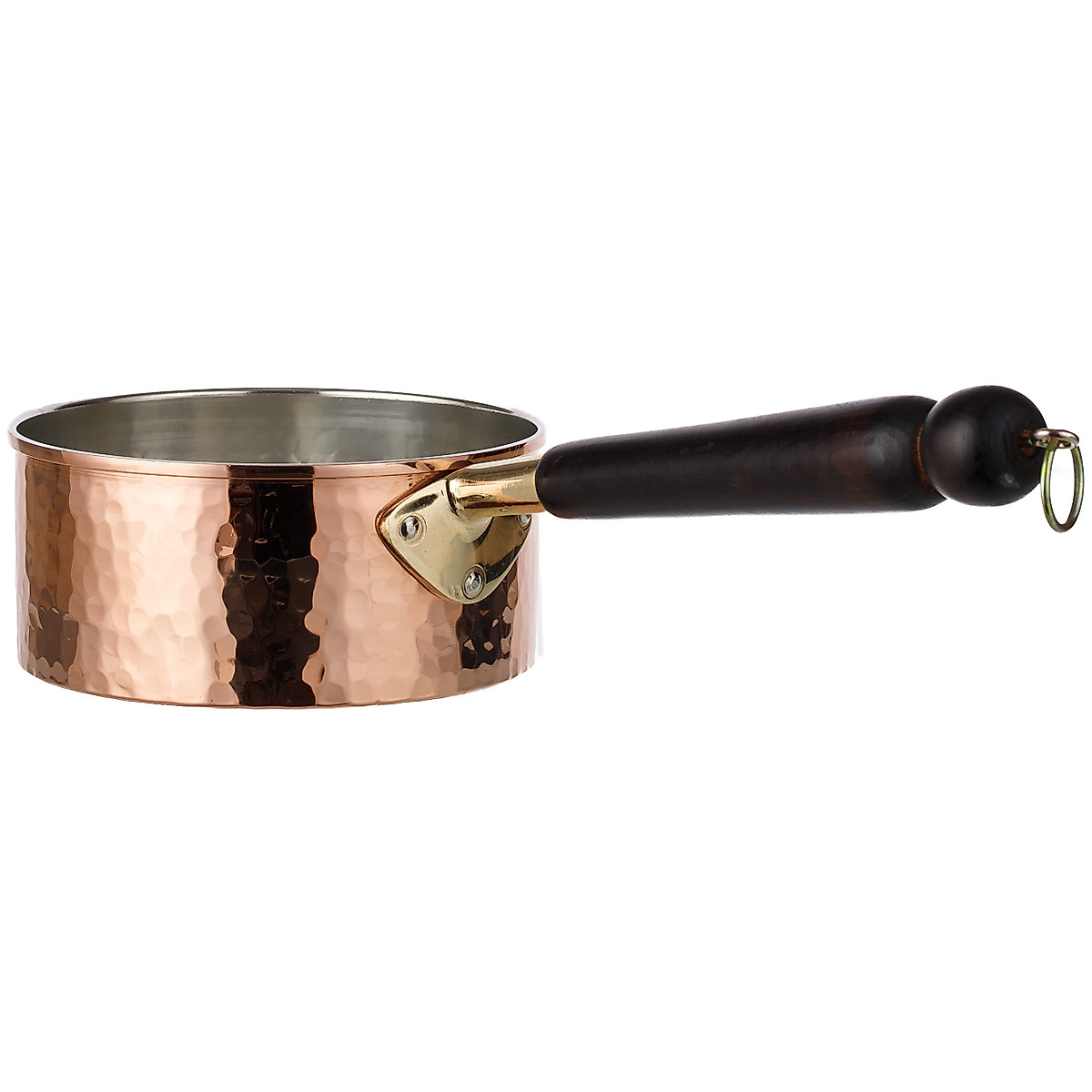 DEMMEX Copper Saucepan & Butter Warmer, 1mm Thick Solid Uncoated Hammered Copper, Wooden Handle, Tin Lined, 100% Handmade (1.2 Quarts-6"x2.8")