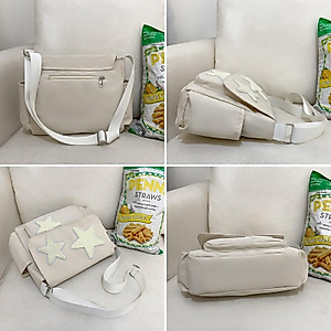 Glittery Star Pattern Y2K Messenger Bag, Stylish Spacious Aesthetic Tote for Travel, Work, and Shopping, Canvas Star Crossbody Hobo Bag (Black)