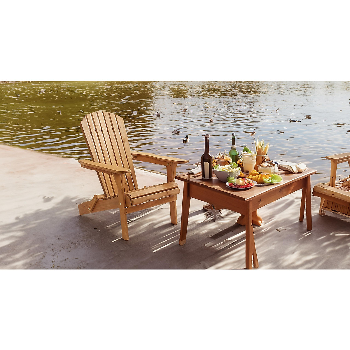 BTEXPERT Folding Adirondack Chair Half Assembled Lounge Chair Outdoor Wooden Patio Chair for Lawn Garden Backyard Deck Fire Pit Pool Beach 350lb Weight Capacity Set of 2