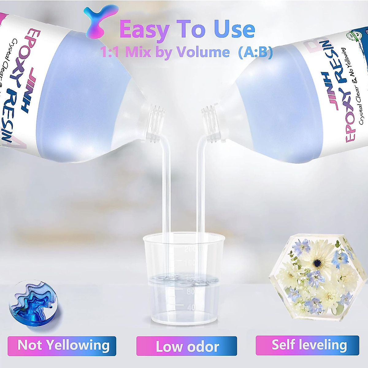 Food Safe Two Part Epoxy Resin, No Yellowing and Bubble, Self Leveling with High Gloss, UV & Heat Resistant, Clear Resin Set for Jewelry Making, Art, Craft, River Tables, Beginner Friendly (16oz)