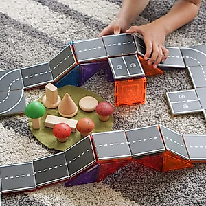 Learn & Grow Road Toppers, Magnetic Tile Accessory, Magnet Building Set Road Pack Add on 40PCS - STEM Building Toy & Learning Educational Magnet Construction Toddler