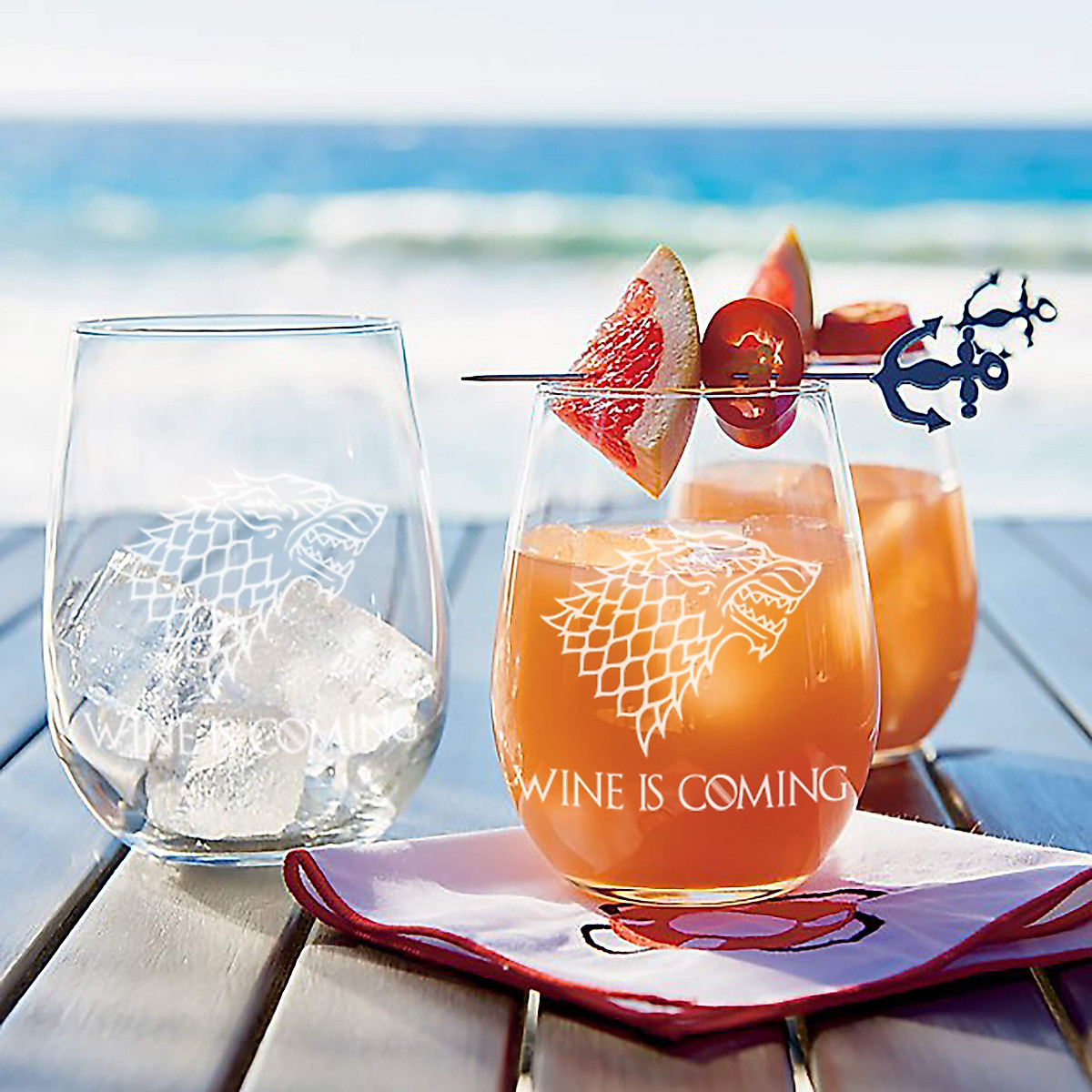 Game of Thrones Merchandise - Wine is Coming Stemless Wine Glass - 21 oz Large Permanently Etched, Dishwasher Safe Glass - Ready for Gifting! Christmas Gift for Game of Thrones fan