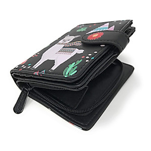 Shag Wear Llama Small Animal Wallet for Women and Teen Girls Vegan Faux Leather Black 4.5"