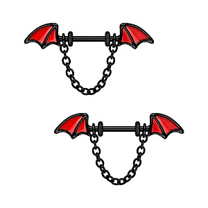 CM Crareesi Mania Bat Nipple Rings Bat Wings Nipple Piercing Jewelry 316L Surgical Steel Chain Nipple Rings 14G Black Nipple Barbell Nipple Shield Rings for Halloween