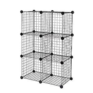 Amazon Basics 6-Cube Wire Grid Stackable Storage Shelves, 12 x 12-Inches, Black, 12.6"D x 26"W x 38"H