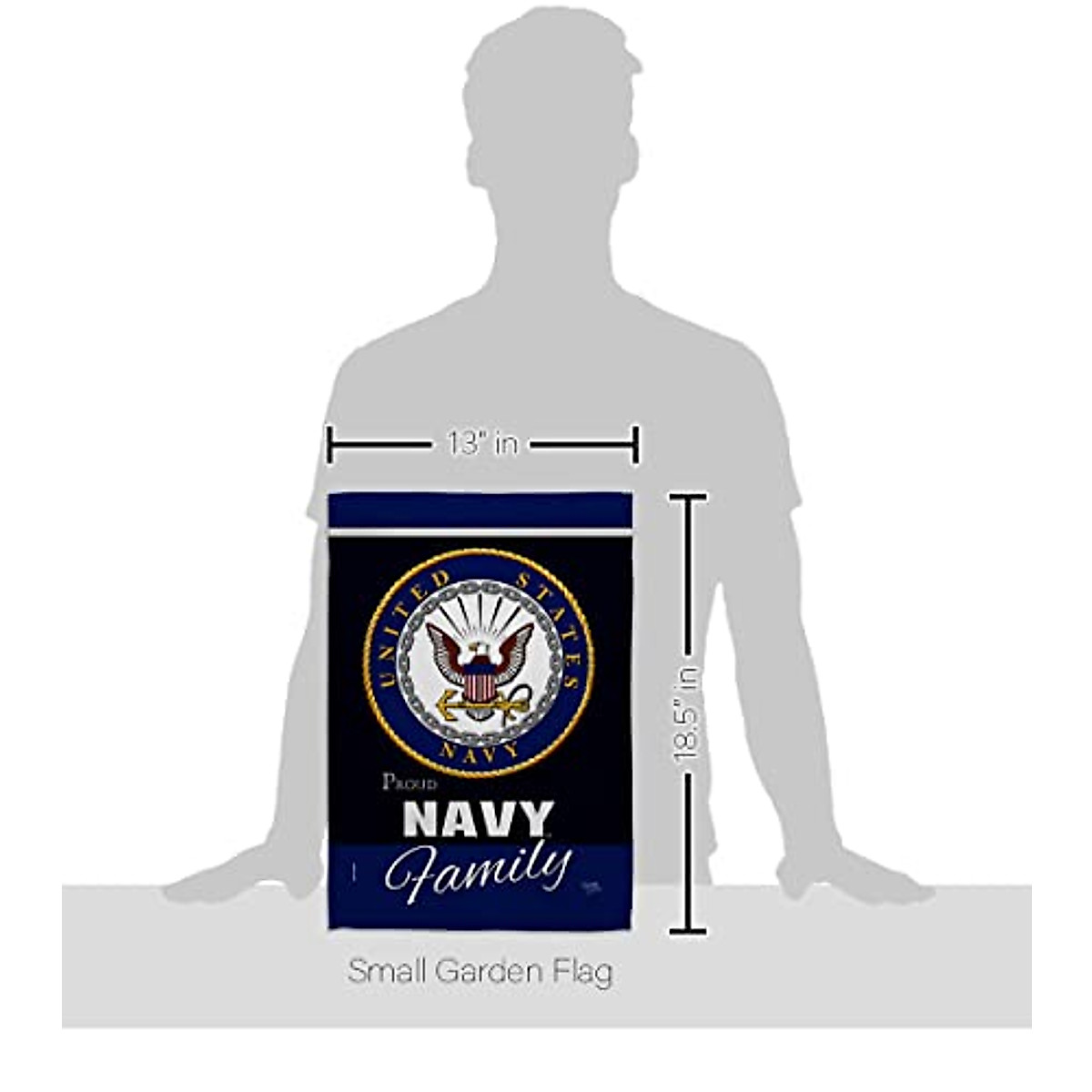 Breeze Decor Navy Proudly Family Garden Flag - Armed Forces USN Seabee United State American Military Veteran Retire Official - House Decoration Banner Small Yard Gift Double-Sided Made In USA
